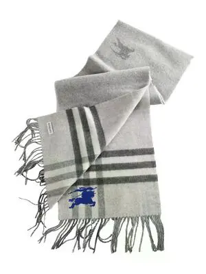 Burberry Check-pattern Fringed Scarf - Grey