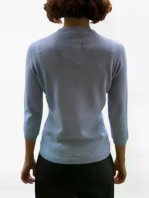 LA ROSE Quarter-sleeve Crew-neck Pullover - Blue