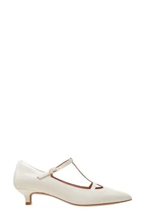 Linea Paolo Celia Pointed Toe T-strap Pumps - Cream