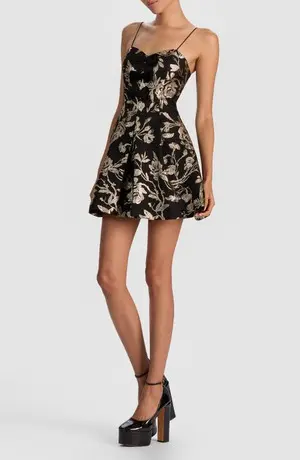 Alice + Olivia Danla Metallic Embroidered Minidress - Black/gold