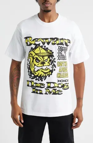 MARKET Beware Dog In Me Cotton Graphic T-shirt - White