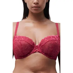Chantelle Fleurs Lace Unlined Underwire Plunge Bra - Candy Apple Shades