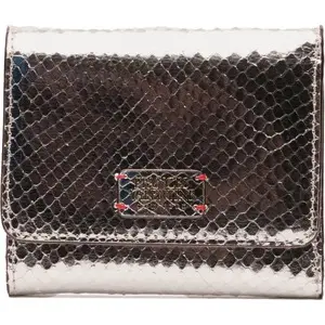 FRANCES VALENTINE Perfect Snakeskin Embossed Metallic Leather Trifold Wallet - Silver