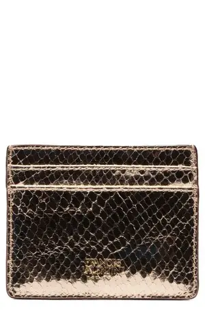 FRANCES VALENTINE Snakeskin Embossed Metallic Leather Card Case - Gold