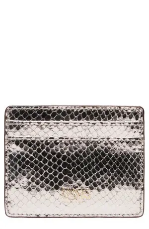 FRANCES VALENTINE Snakeskin Embossed Metallic Leather Card Case - Silver
