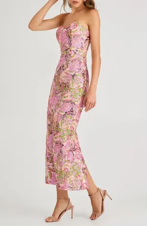 HELSI Monique Sequin Strapless Gown - Pink/green Floral