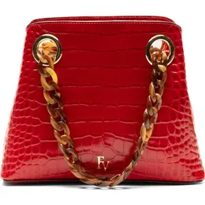 FRANCES VALENTINE Skip Croc Embossed Leather Tote - Red