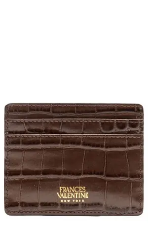 FRANCES VALENTINE Croc Embossed Leather Card Case - Brown