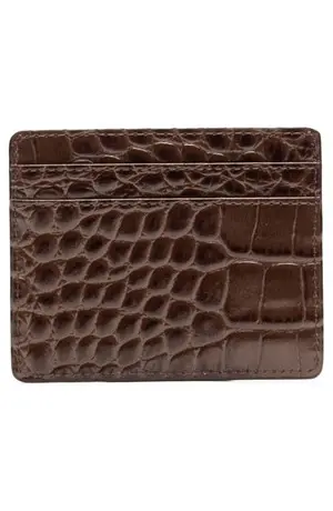 FRANCES VALENTINE Croc Embossed Leather Card Case - Brown