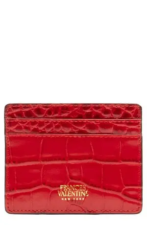 FRANCES VALENTINE Croc Embossed Leather Card Case - Red