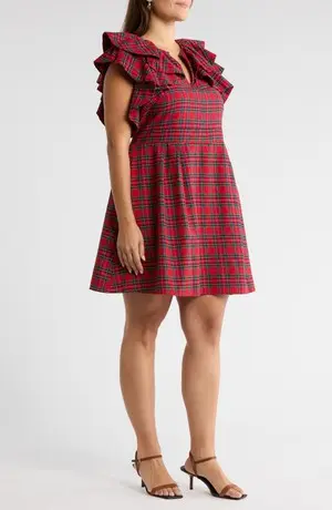 SUGARLIPS Arvada Plaid Ruffle Mini Dress