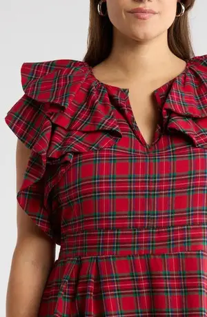 SUGARLIPS Arvada Plaid Ruffle Mini Dress