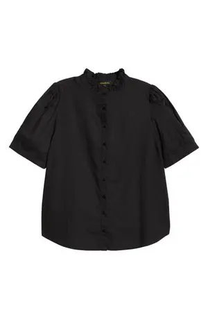 SUGARLIPS Finley Ruffle Puff Sleeve Shirt - Black