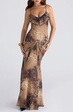 House Of Cb Printed Georgette Gown - Leopard