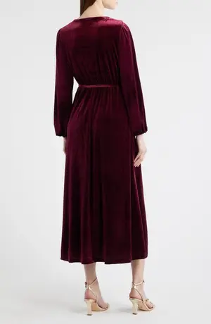 Halogen Wrap Front Long Sleeve Velvet Maxi Dress