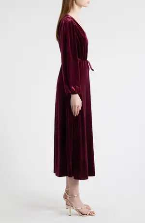 Halogen Wrap Front Long Sleeve Velvet Maxi Dress