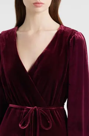 Halogen Wrap Front Long Sleeve Velvet Maxi Dress