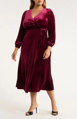 Halogen Wrap Front Long Sleeve Velvet Maxi Dress