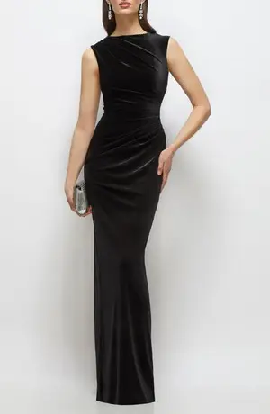 After Six Ruched Velvet Column Gown