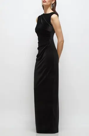 After Six Ruched Velvet Column Gown