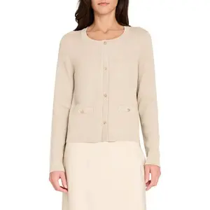 TAHARI ASL Metallic Cardigan With Bow Button Detail