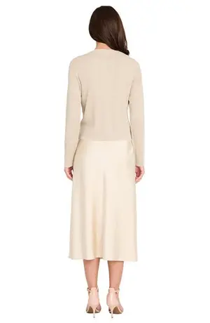 TAHARI ASL Metallic Cardigan With Bow Button Detail