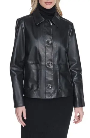 Cole Haan Leather Button-front Jacket