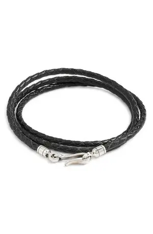 Caputo & Co Braided Leather Wrap Bracelet - Black