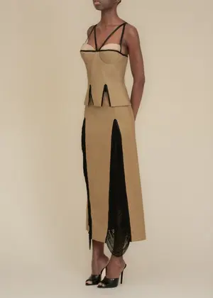 CONTESSA MILLS Madeleine Fitted Corset-inspired Poplin Top - Tan