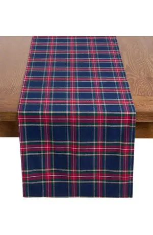 PETITE PLUME Windsor Tartan Cotton Table Runner - Navy