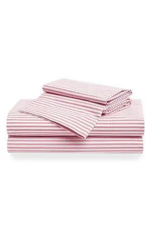 PETITE PLUME Ticking Stripe Cotton Percale Sheet Set - Red
