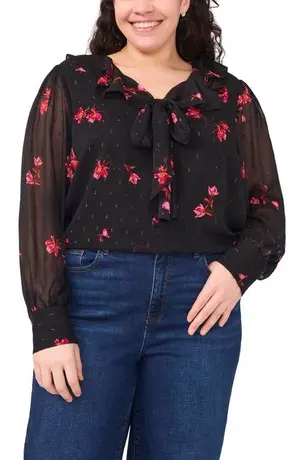 CECE DUPRAZ Floral Metallic Fleck Blouse