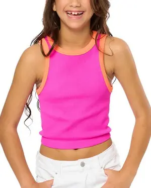 MALIBU SUGAR Contrast Trim Sleeveless Top - Neon Fuchsia- & Orange