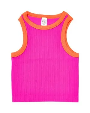 MALIBU SUGAR Contrast Trim Sleeveless Top - Neon Fuchsia- & Orange