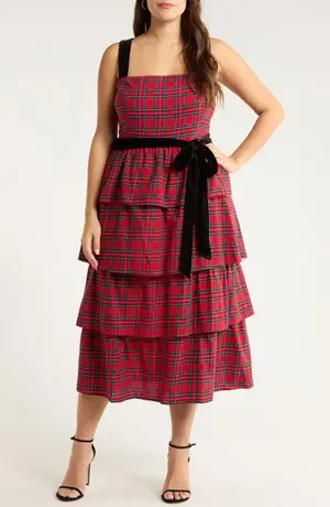 Plaid Tiered Maxi Dresses