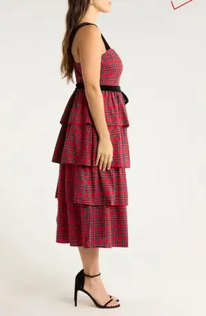 SUGARLIPS Arvada Plaid Smocked Tiered Maxi Dress