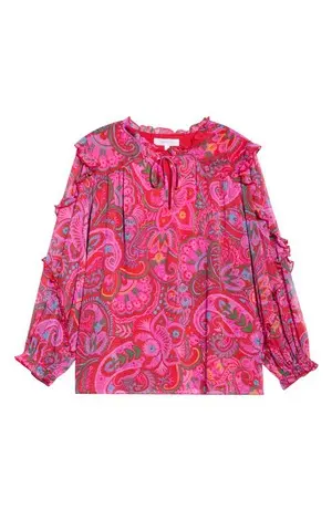 SUGARLIPS Paisley Print Top With Ruffle And Balloon Sleeves - Fuchsia-mult