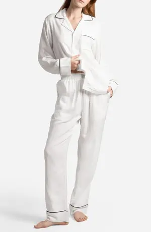 SUNDAY CITIZEN Gender Inclusive Piped Cotton Blend Pajamas - White