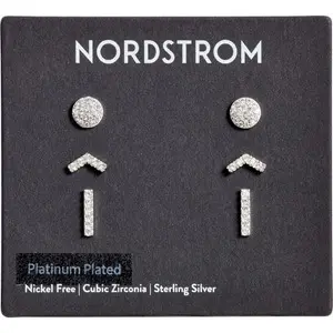 Nordstrom Set Of 3 Cubic Zirconia Stud Earrings - Platinum Plated