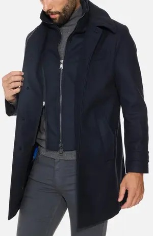 NORWEGIAN WOOL Waterproof Wool And Cashmere-blend Coat With Removable Bib - Navy
