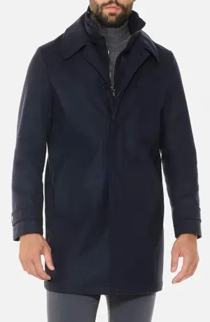 NORWEGIAN WOOL Waterproof Wool And Cashmere-blend Coat With Removable Bib - Navy