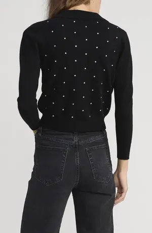 FRAME Rhinestone Collared Wool & Cashmere Cardigan