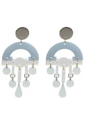 TOOLALLY Fan Chandeliers Earrings - Powder Blue & White Frost