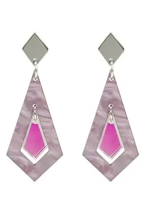 TOOLALLY Art Deco Diamond Dangle Earrings - Mauve Pearl & Iridescent