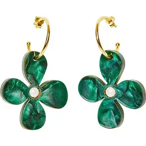 TOOLALLY Daisy Hoop Earrings - Emerald Pearl