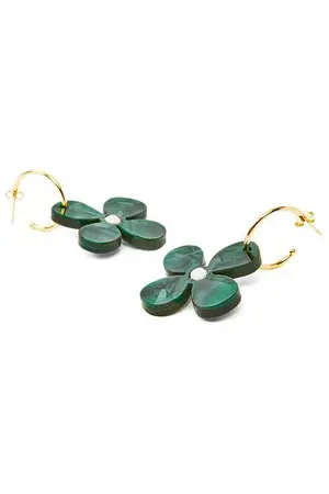 TOOLALLY Daisy Hoop Earrings - Emerald Pearl