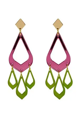 TOOLALLY Feather Drop Earrings - Pink Mirror & Lime Zest