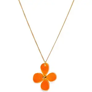TOOLALLY Daisy Pendant Necklace - Orange Pearl