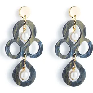 TOOLALLY Petite Batik Drop Earrings - Black Swirl & Pearl