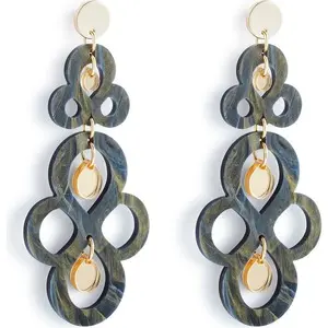 TOOLALLY Batik Drop Earrings - Black Swirl & Gold Mirror